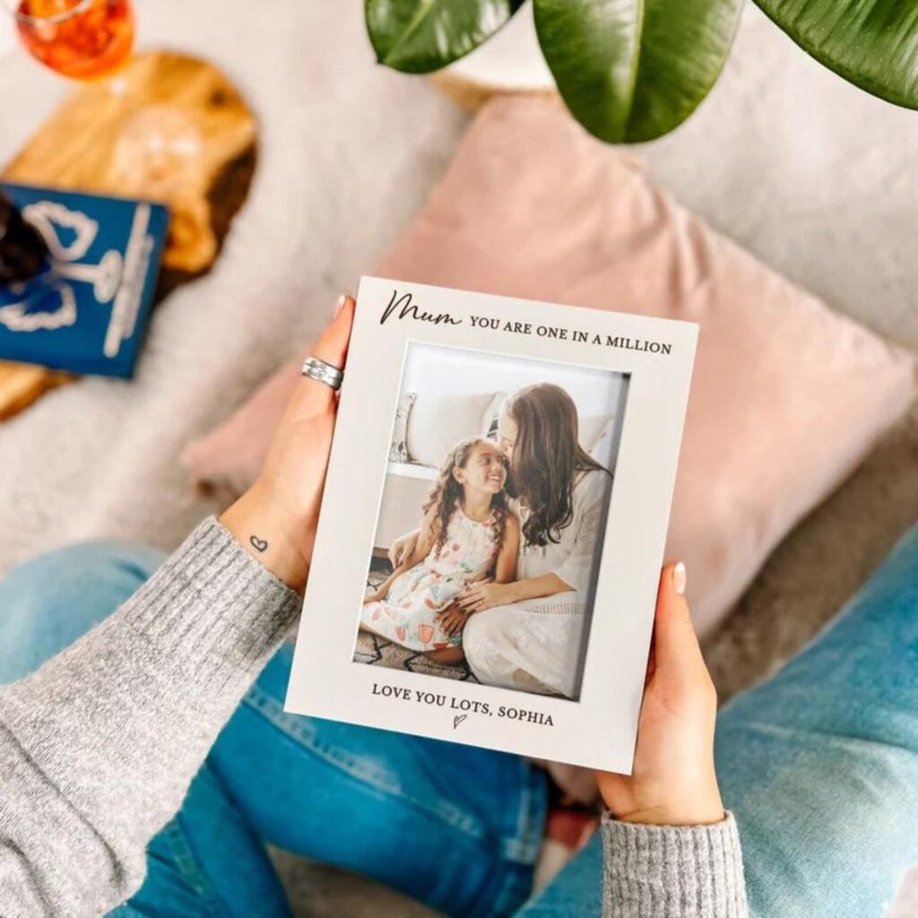 Engraved wooden photo frame with custom photo and text – Art of Loving